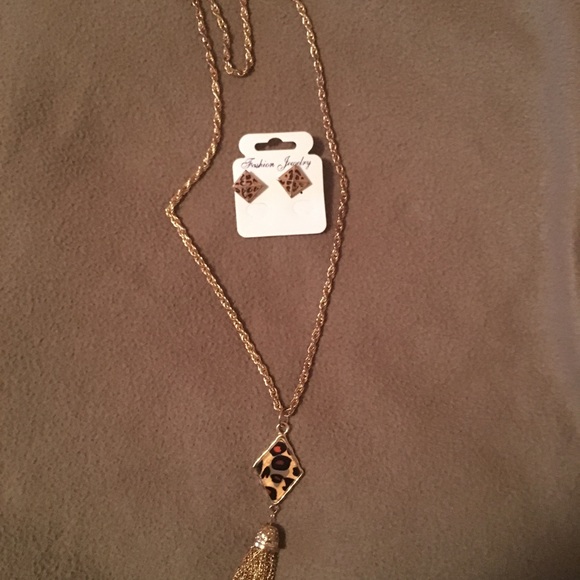 Jewelry | Long Gold Leopard Necklace And Earrings | Poshmark